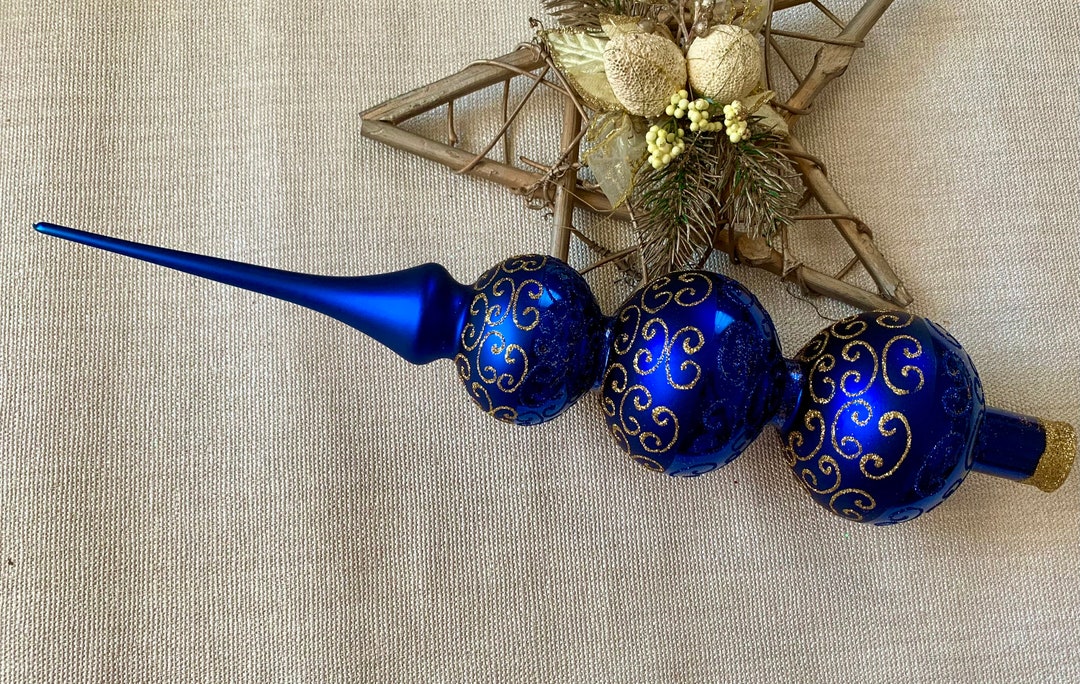 Big Blue Christmas Glass Tree Topper 14 Inch,vintage Tree Topper ...