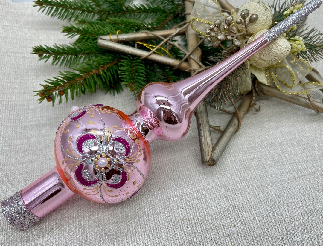 Shiny Brite Pink Christmas Tree Topper Mercury Glass Finials Tree Top ...