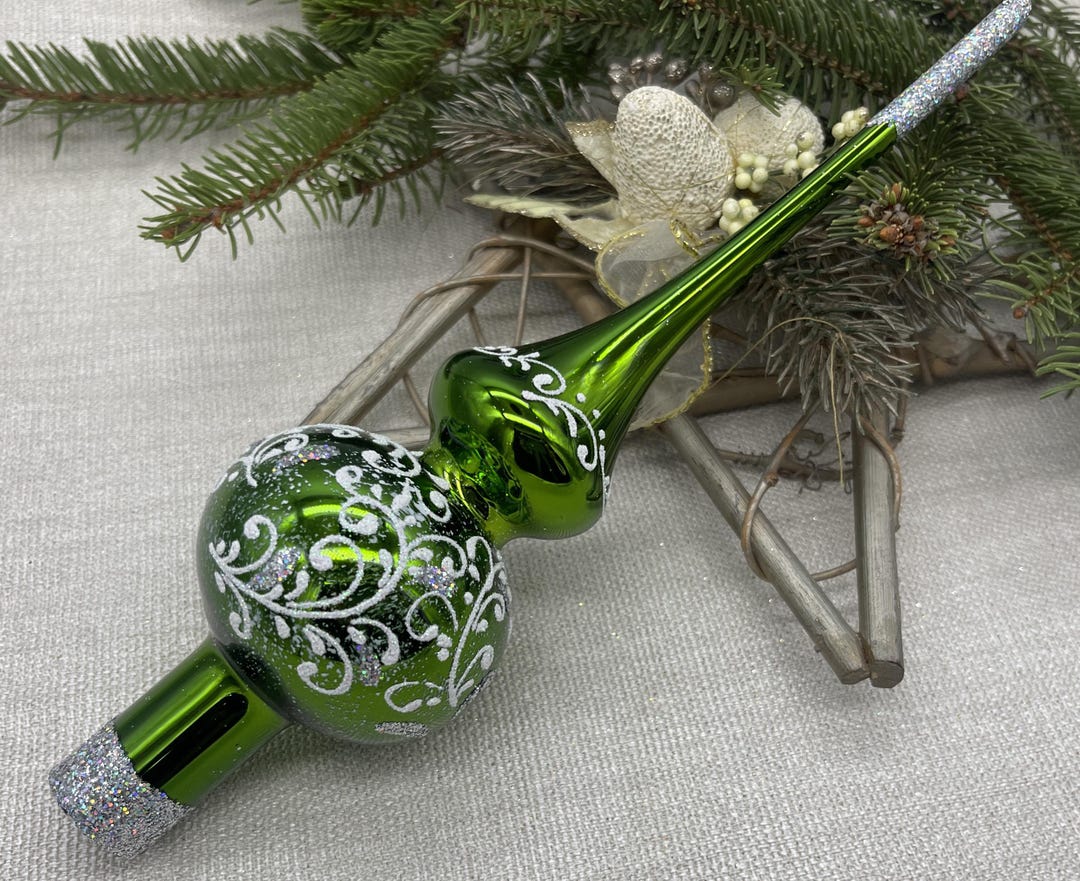 Green Christmas Glass Tree Topper 9 Inch, Vintage Tree Topper Xtmas ...