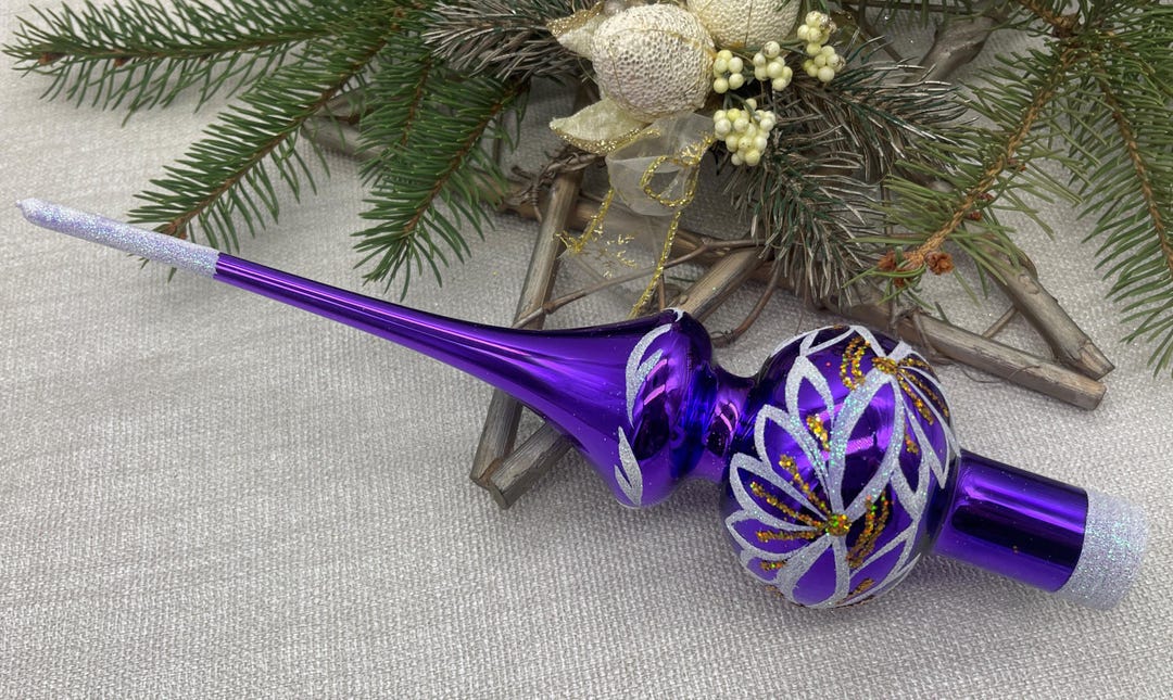 Purple With White Christmas Glass Tree Topper 9 Inch,vintage Tree ...