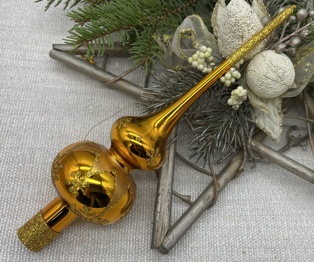 Small Gold Christmas Glass Tree Topper 7 Inch,glass Finial Xmas Tree ...