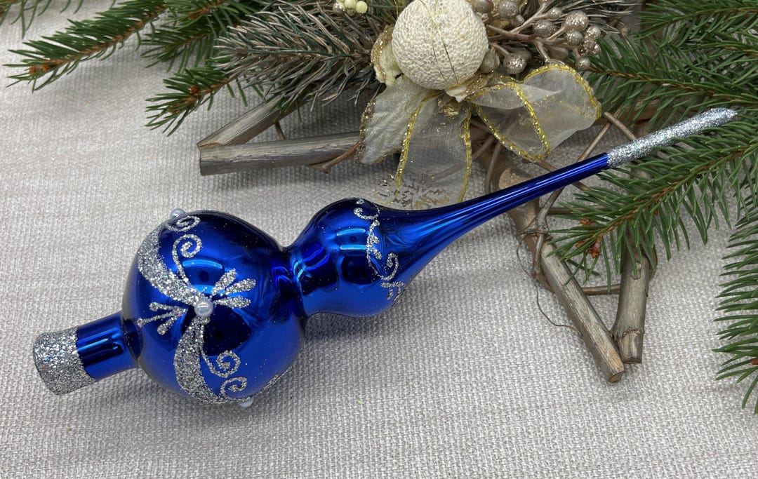 Small Blue With Silver Christmas Glass Tree Topper 7 Inch,vintage Tree ...