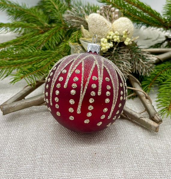 Red With Glitter Christmas Glass Ball Ornament Handmade Christmas Glass Decorations Traditional XMAS Gift Crafted Decor 2024 Etsy Ireland