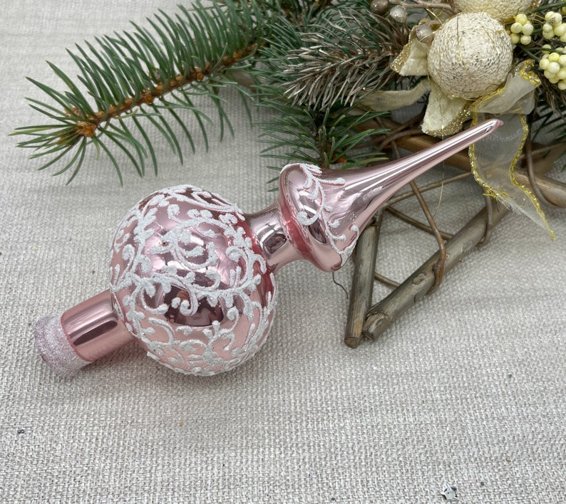 Small Pink Christmas Glass Tree Topper 8 Inch,glass Finial Xmas Tree ...