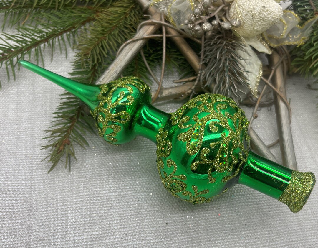 Chistmas Decor 2024, Green Christmas Glass Tree Topper 7 Inch, Handmade ...