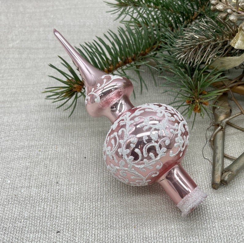 Small Pink Christmas Glass Tree Topper 8 Inch,glass Finial Xmas Tree ...