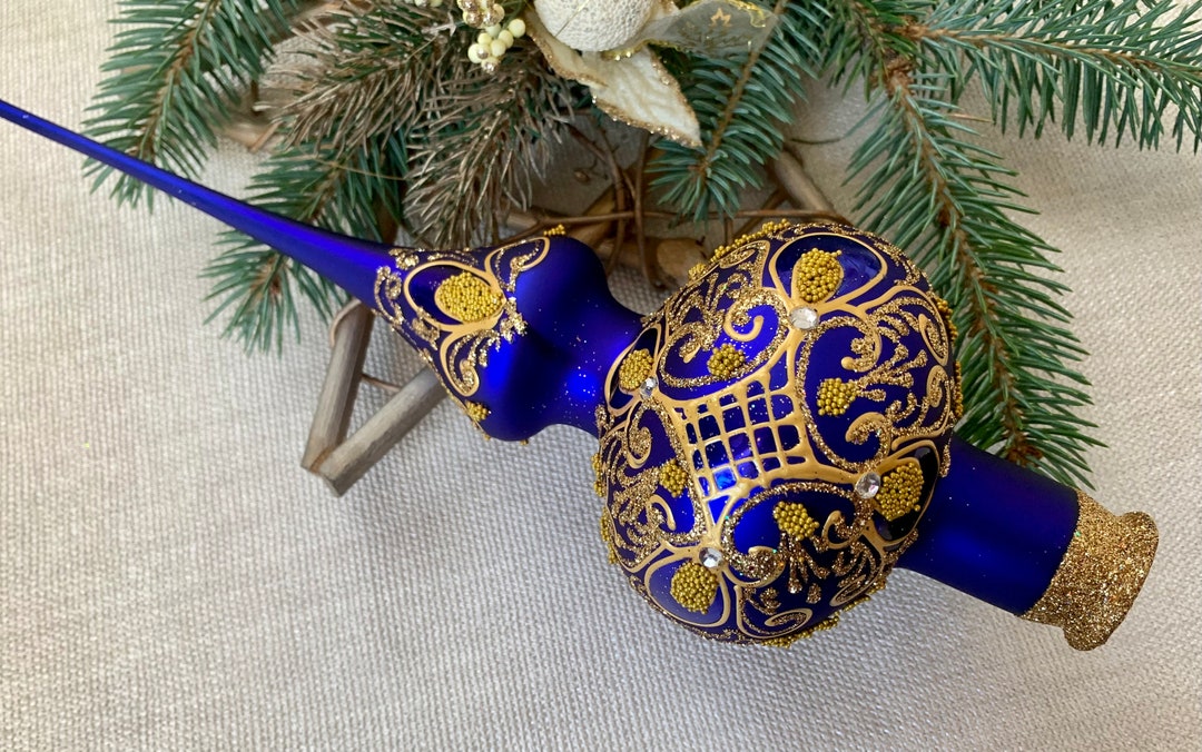 Big Blue Christmas Glass Tree Topper 12 Inch,vintage Tree Topper ...