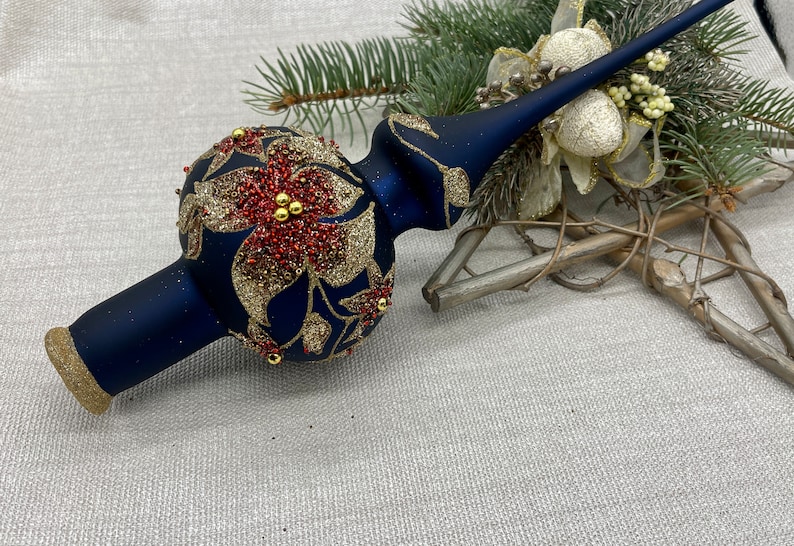 Big Blue Christmas Glass Tree Topper 12 Inch,vintage Tree Topper ...