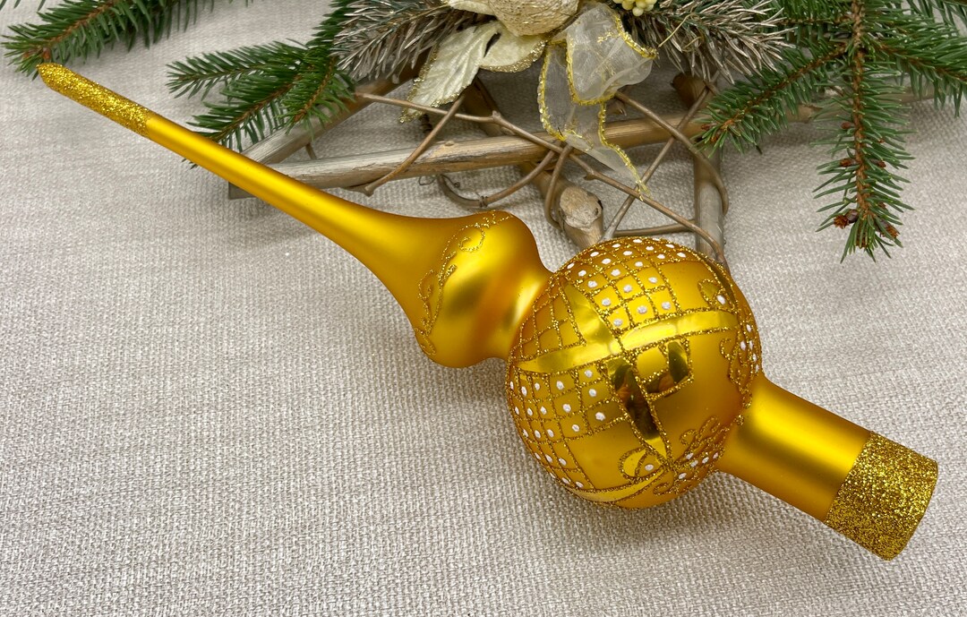 Gold Christmas Glass Tree Topper 9 Inch,vintage Tree Topper Christmas ...