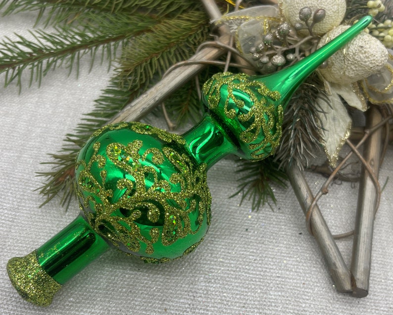Chistmas Decor 2024, Green Christmas Glass Tree Topper 7 Inch, Handmade ...