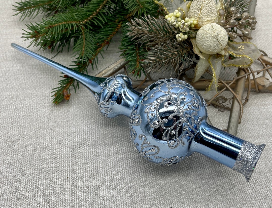 BLUE Christmas Glass Tree Topper 9 Inch,vintage Tree Topper Christmas ...