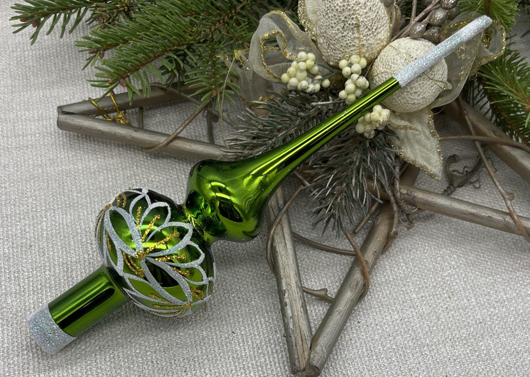 Small Green Christmas Glass Tree Topper 7 Inch,glass Finial Xmas Tree ...