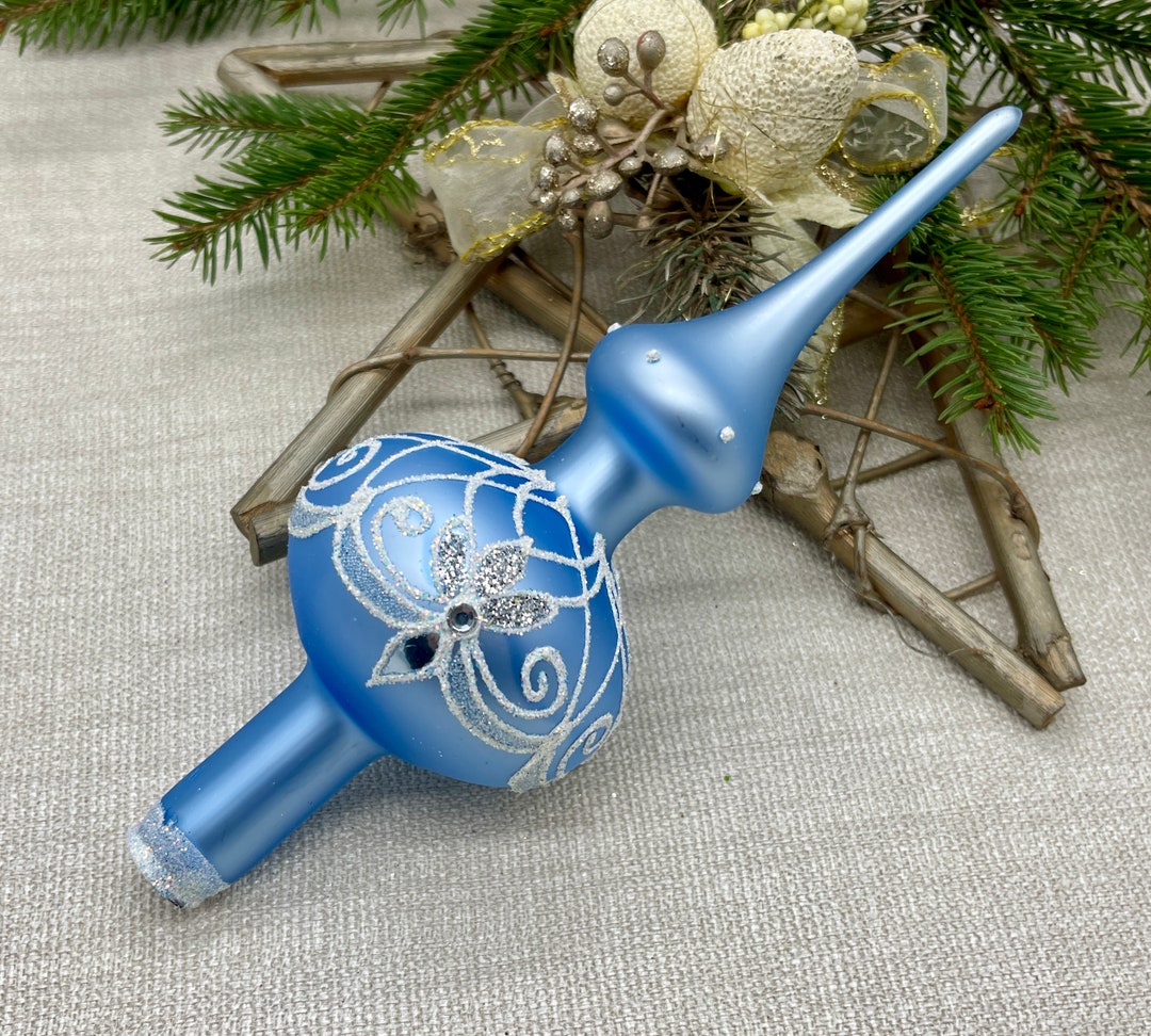 Small Blue Christmas Glass Tree Topper 8 Inch, Vintage Tree Topper ...
