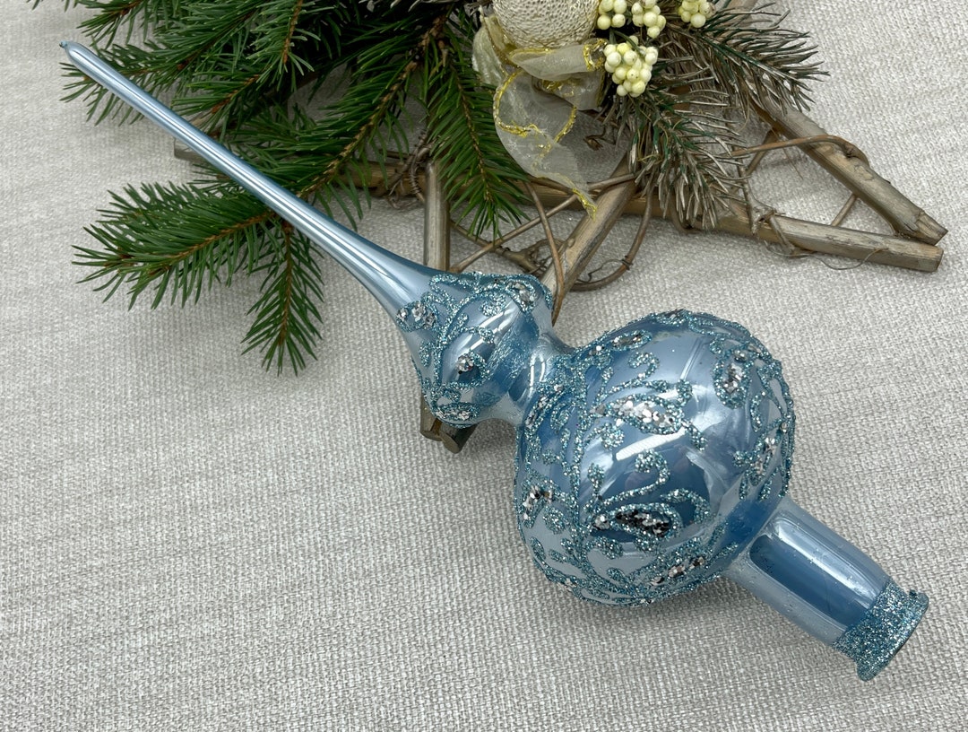 BLUE Christmas Glass Tree Topper 9 Inch,vintage Tree Topper Christmas ...