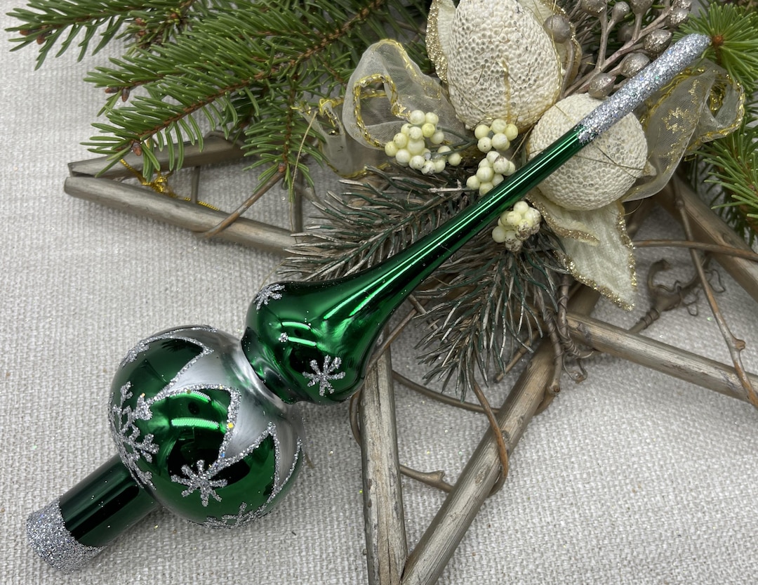 Small Green Christmas Glass Tree Topper 7 Inch,glass Finial Xmas Tree ...