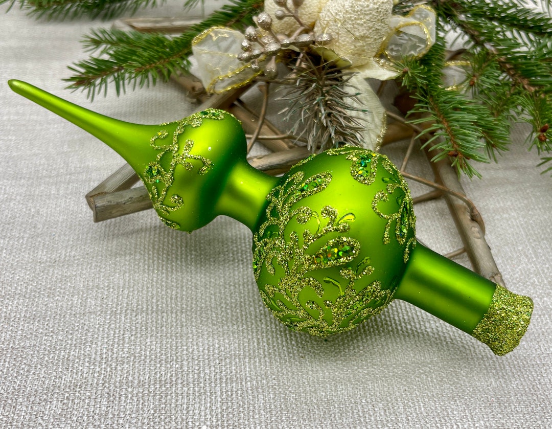 Small Green Christmas Glass Tree Topper 8 Inch, Vintage Tree Topper ...