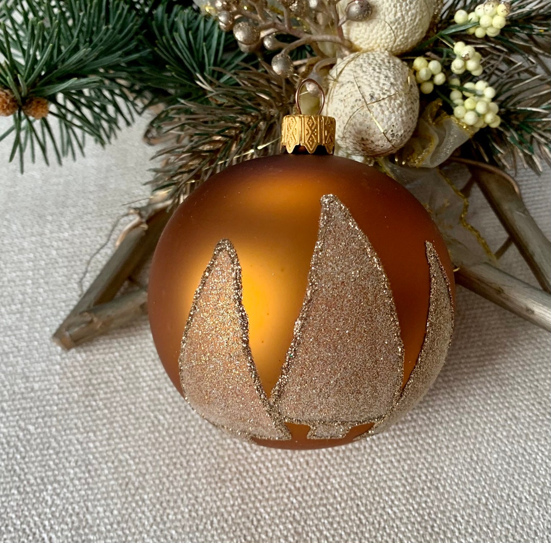 Bronze Christmas Glass Ball Ornament, Hand Painted Christmas Glass ...