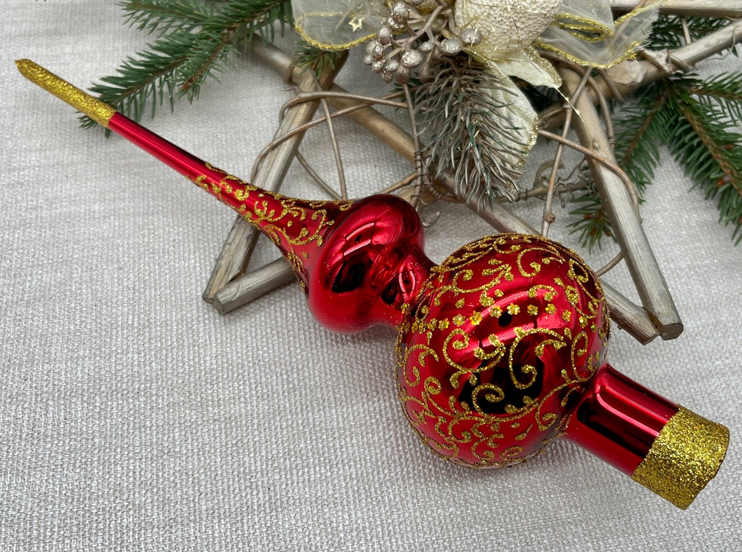 Red Christmas Glass Tree Topper 9 Inch,vintage Tree Topper Christmas ...