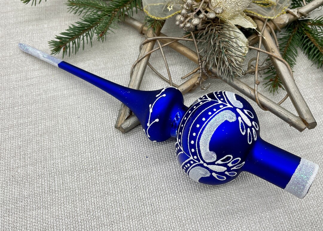 Blue Christmas Glass Tree Topper 9 Inch,vintage Tree Topper Christmas ...