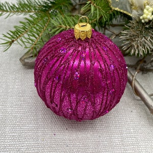 Crimson Christmas Glass Ball Ornament, Hand Painted Christmas Glass ...