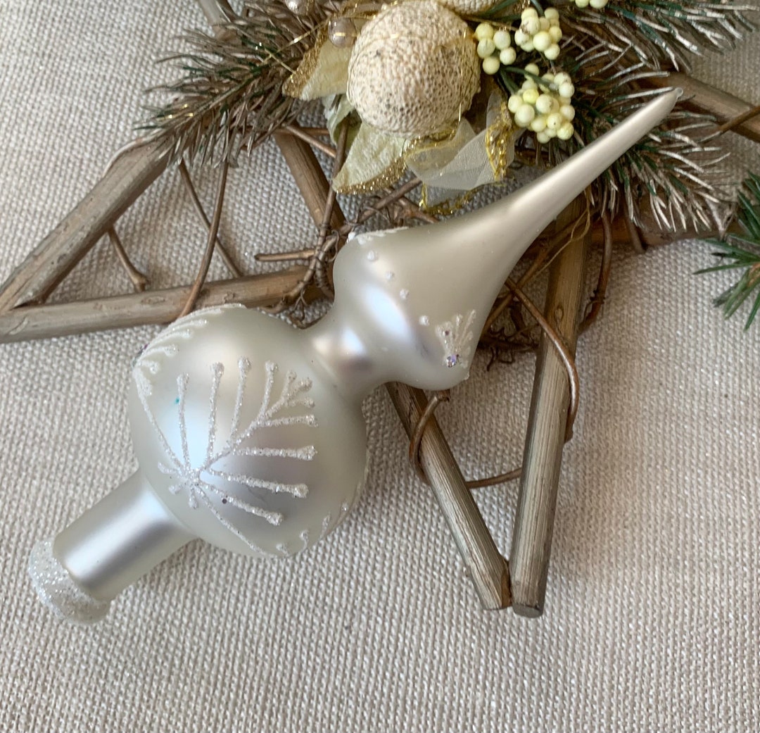 Small White Christmas Glass Tree Topper 8 Inch, Vintage Tree Topper ...