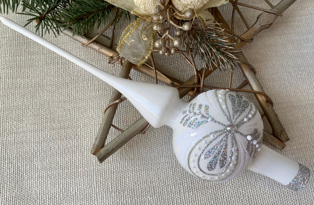 White Christmas Glass Tree Topper 9 Inch,vintage Tree Topper Christmas ...