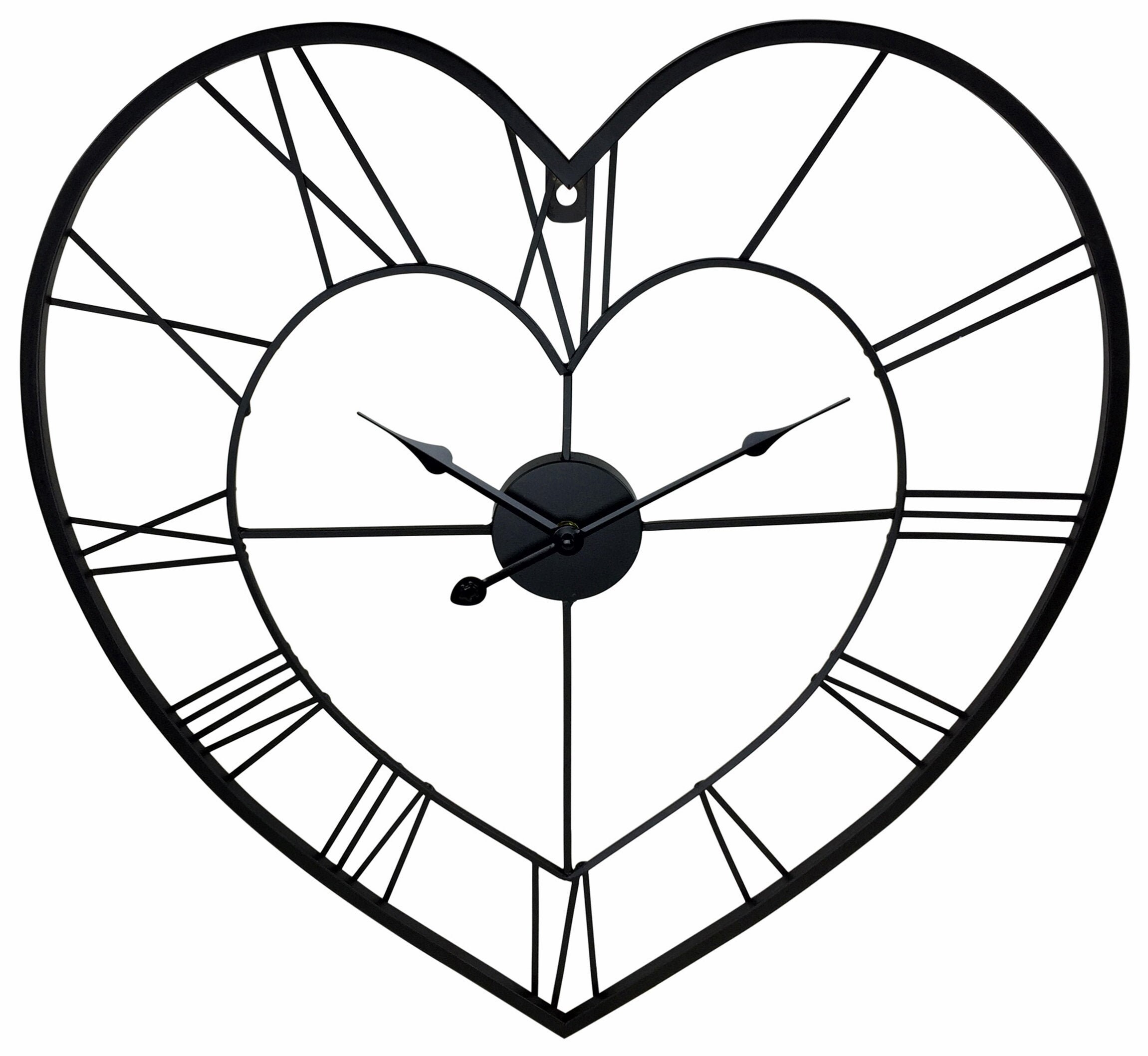 Large Black Iron Heart Shaped Wall Clock 58cm | Etsy