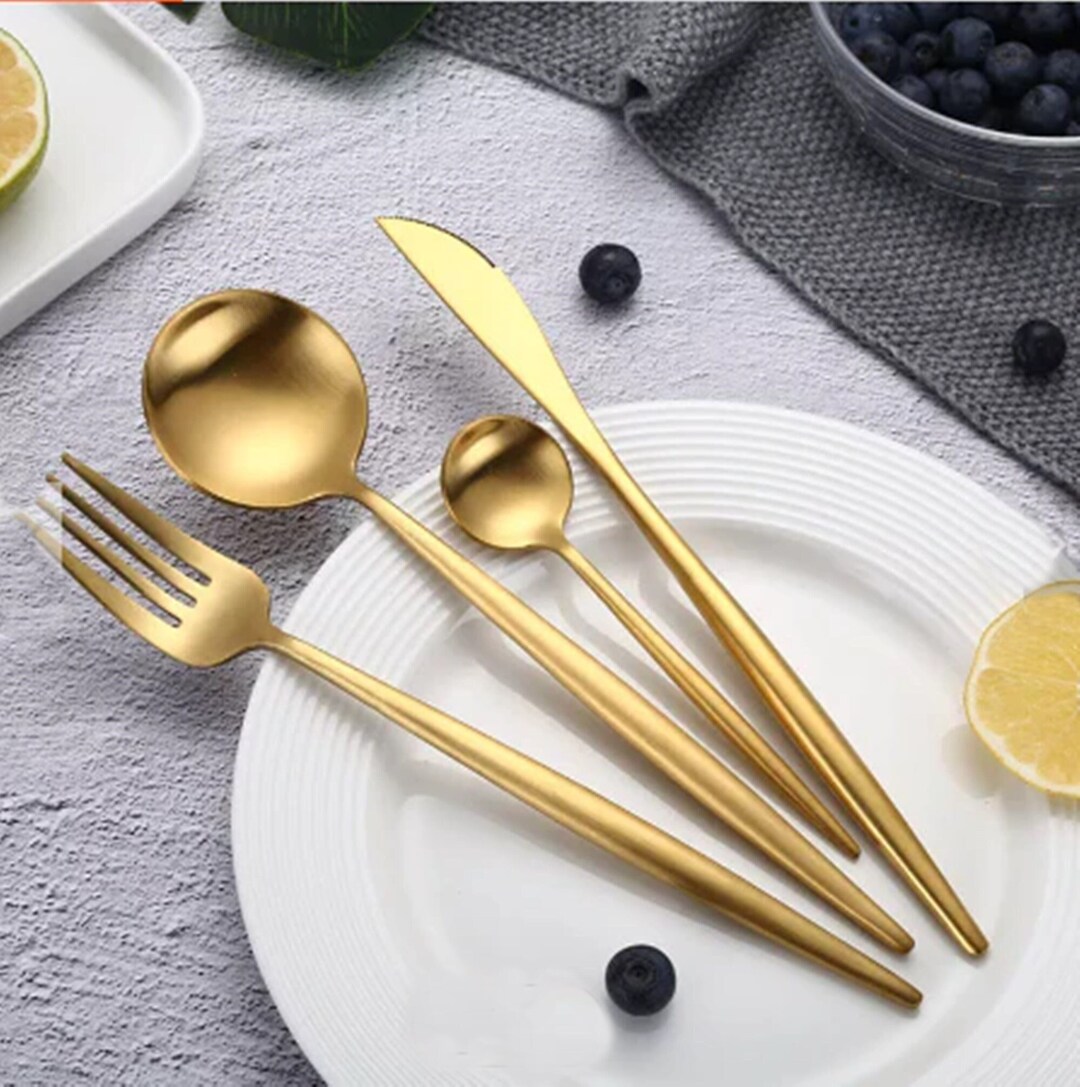 Matte Golden Cutlery Set Flatware Set Stainless Steel Cutlery Fork ...