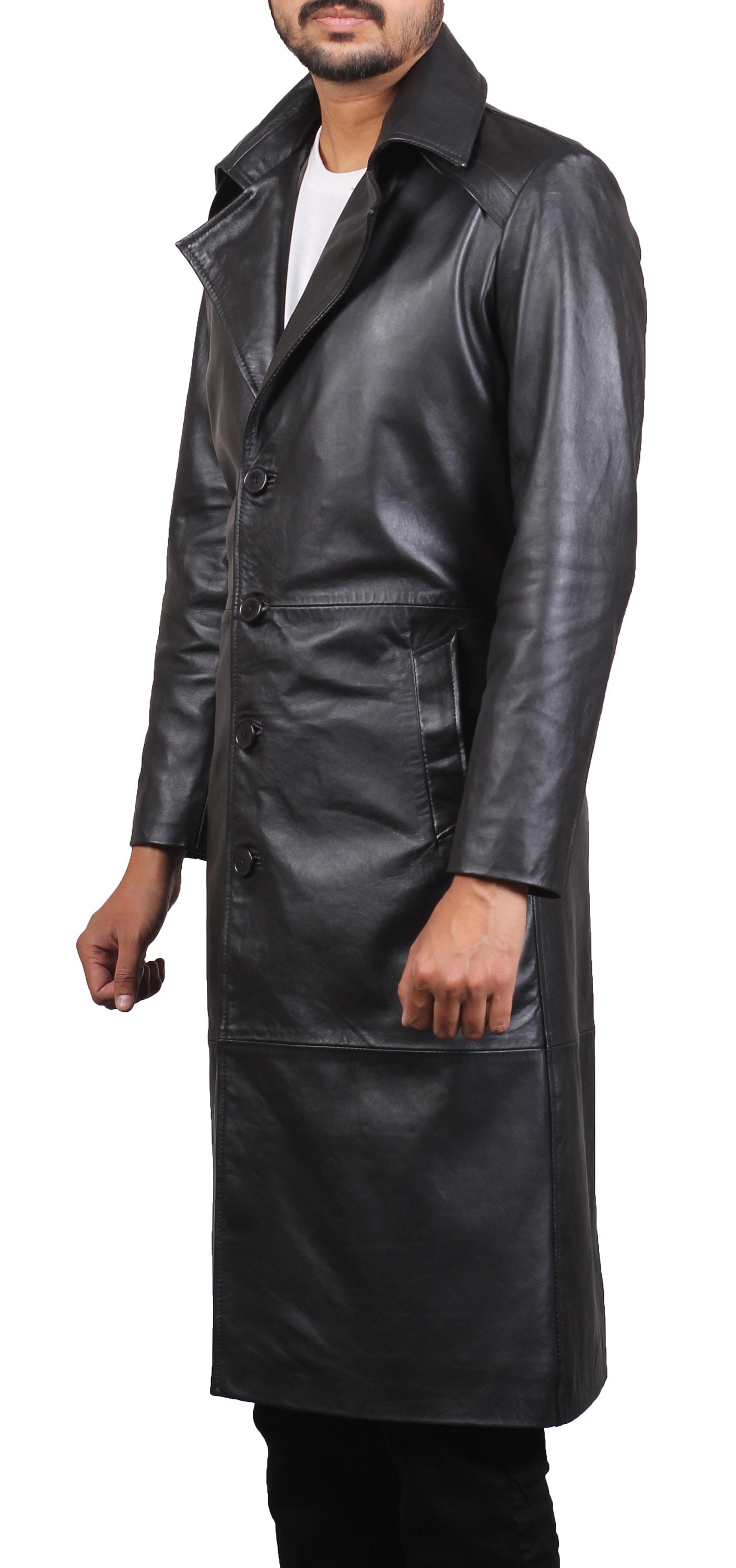 Herren Schwarz Leder Trench Mantel Vintage Mantel | Etsy