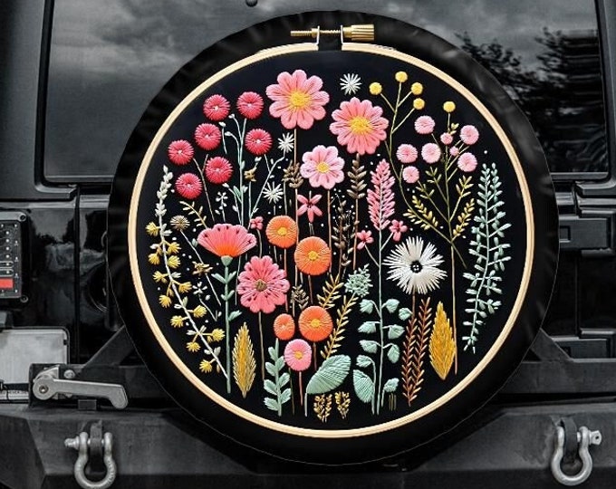 Floral Tire Cover, Faux Embroidery Spare Tire Cover, Unique Spare Tire ...