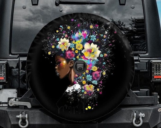Gorgeous Black Woman Spare Tire Cover, Girly Tire Cover, Backup Hole ...