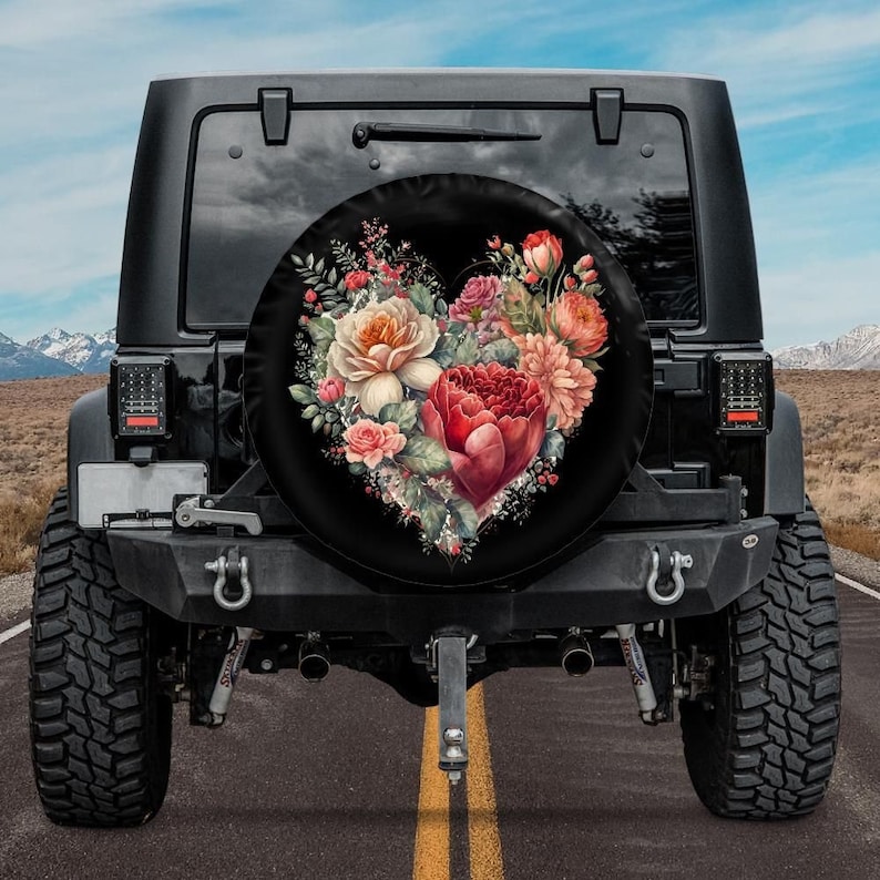 Floral Heart Spare Tire Cover Girly Tire Cover Backup Hole - Etsy