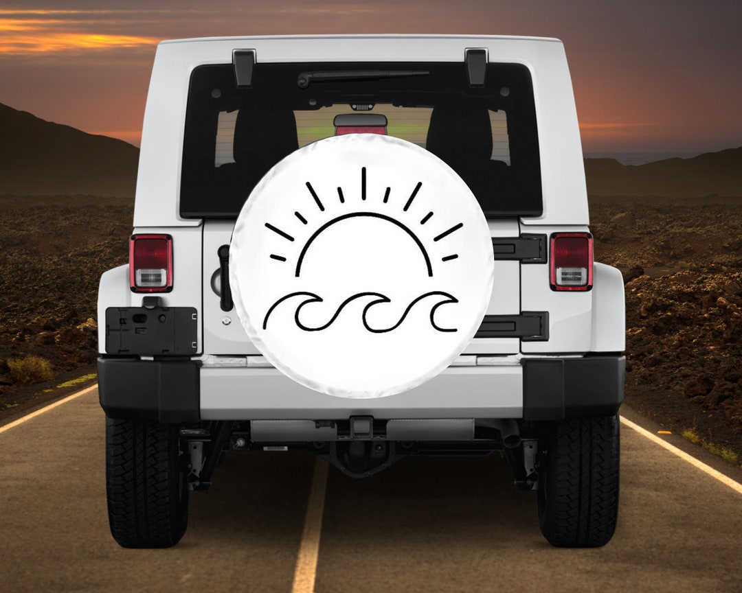All White Spare Tire Cover, Minimalist Waves Tire Cover, Minimalist ...
