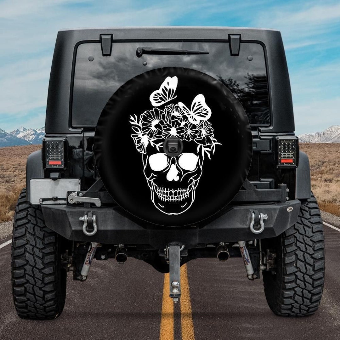 Spare Tire Cover Floral Skull Tire Cover Backup Camera Hole Tire