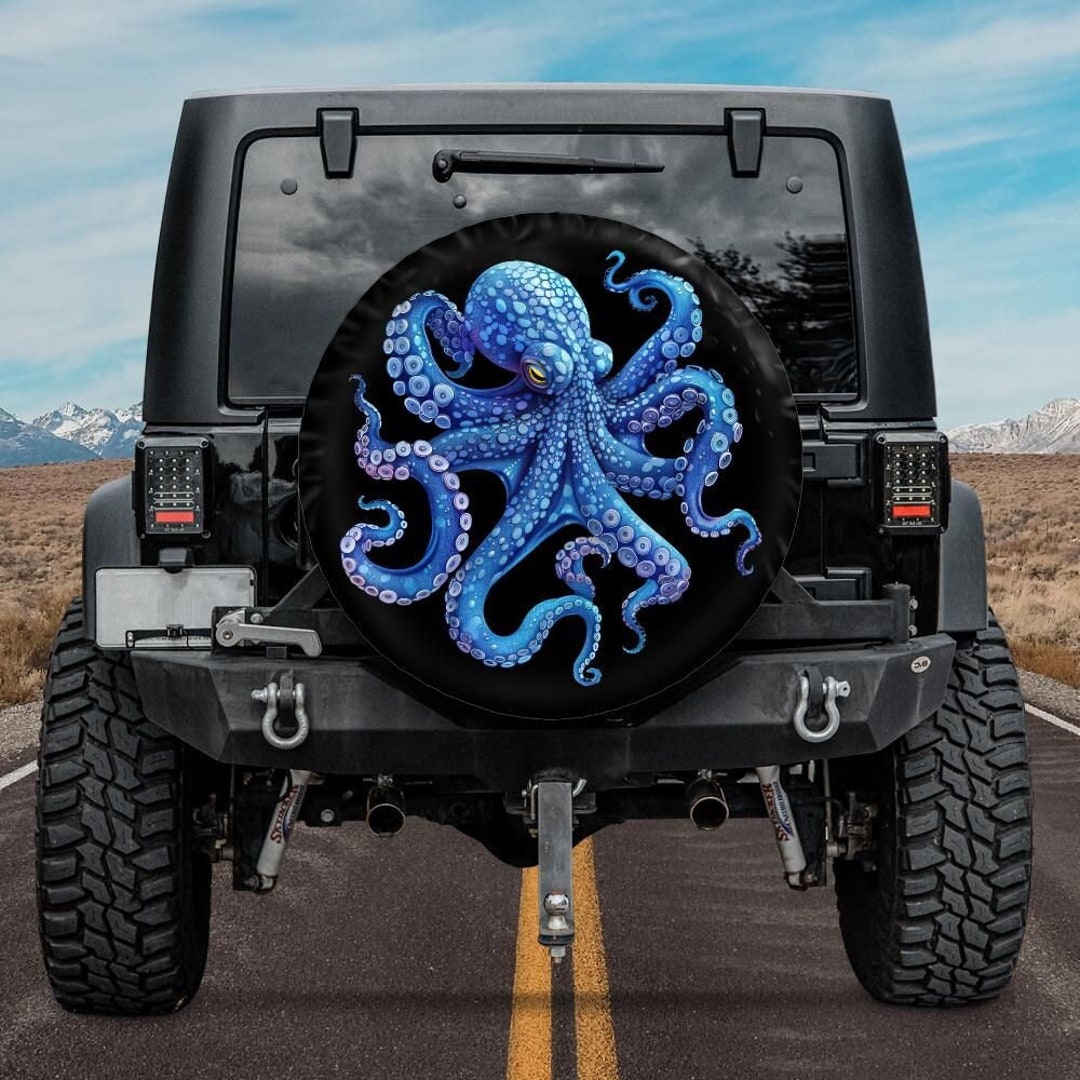 Spare Tire Cover, Blue Octopus Tire Cover for a Jeep, Backup Camera ...
