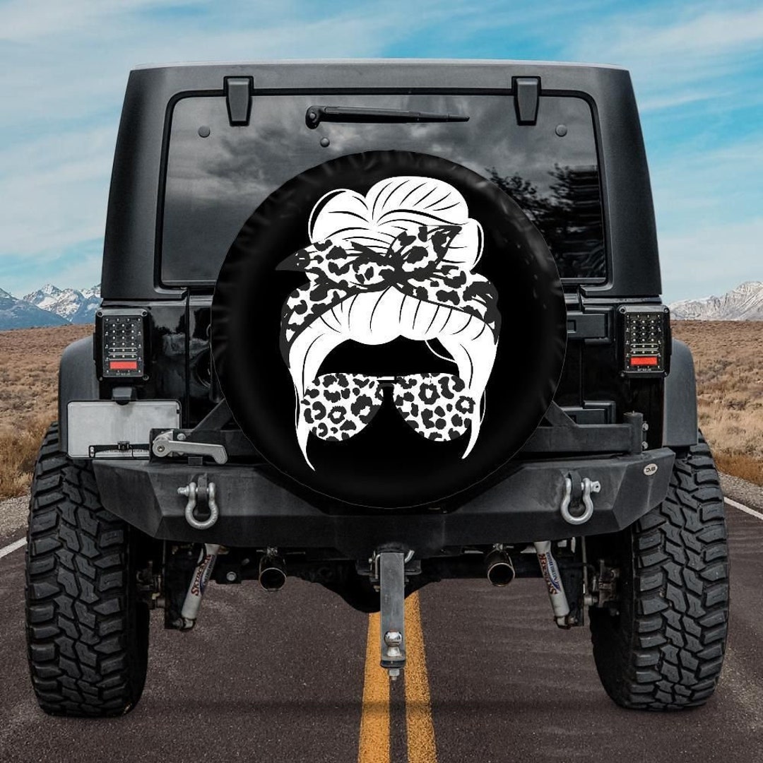 Spare Tire Cover With Cheetah Messy Bun Design, Backup Camera Tire ...