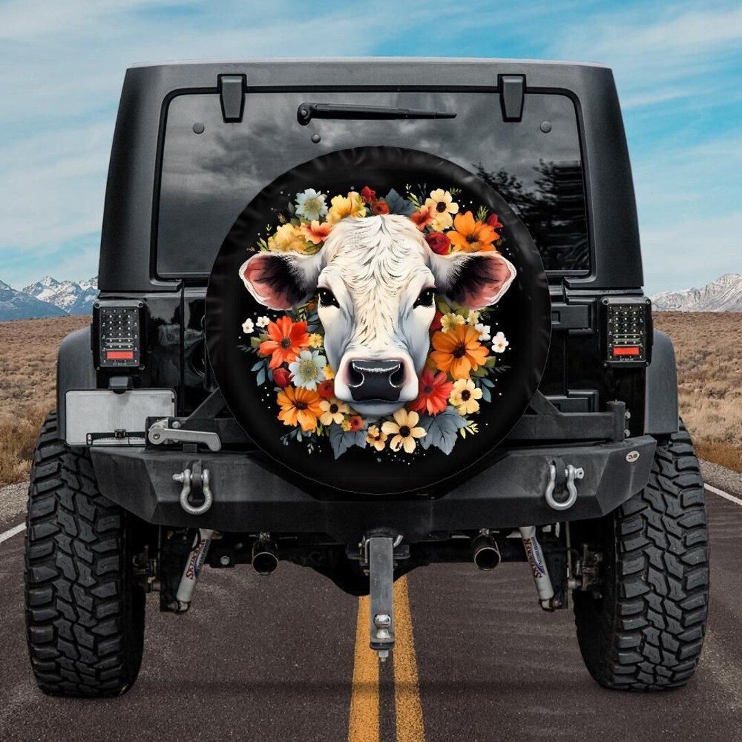 British White Cow Spare Tire Cover Compatible With Jeep, Bronco, Toyota ...
