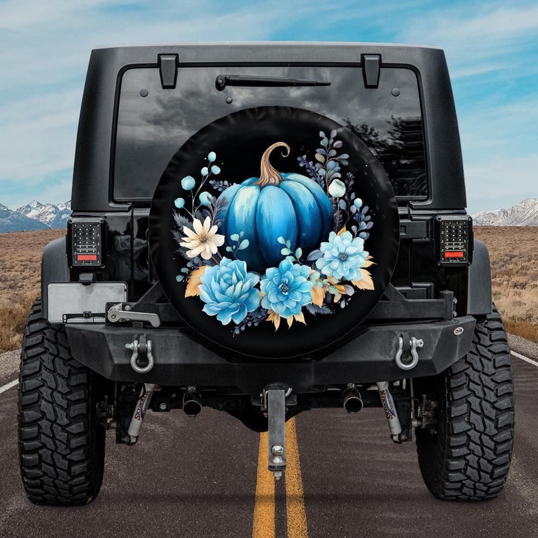 Blue Tire Cover, Blue Pumpkin Tire Cover for Jeep, Backup Camera Hole ...