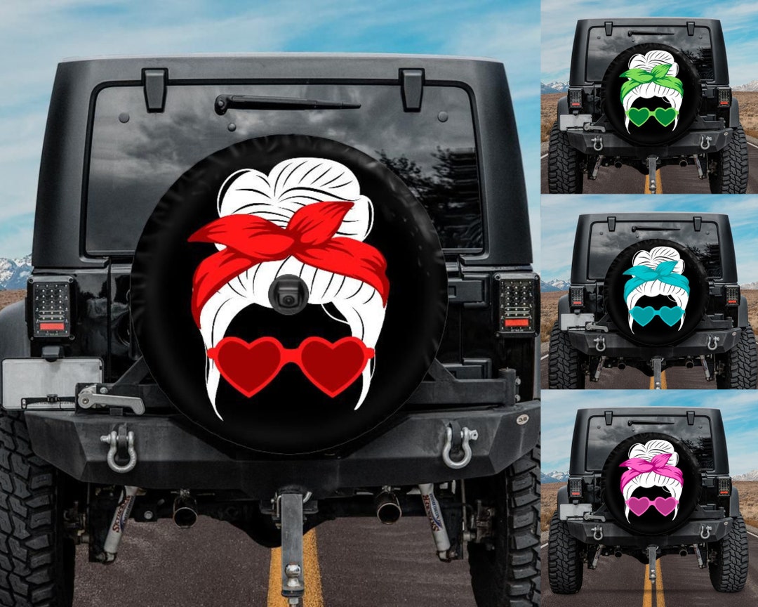 Spare Tire Cover With Messy Bun and Heart Shaped Glasses Design, Girly ...