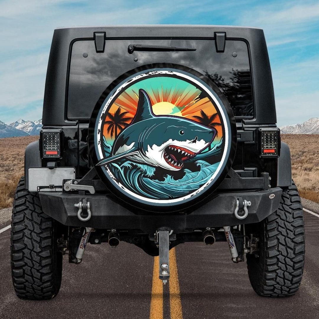 Shark Tire Cover for Jeep for Bronco, Shark Camper Tire Cover, Retro ...