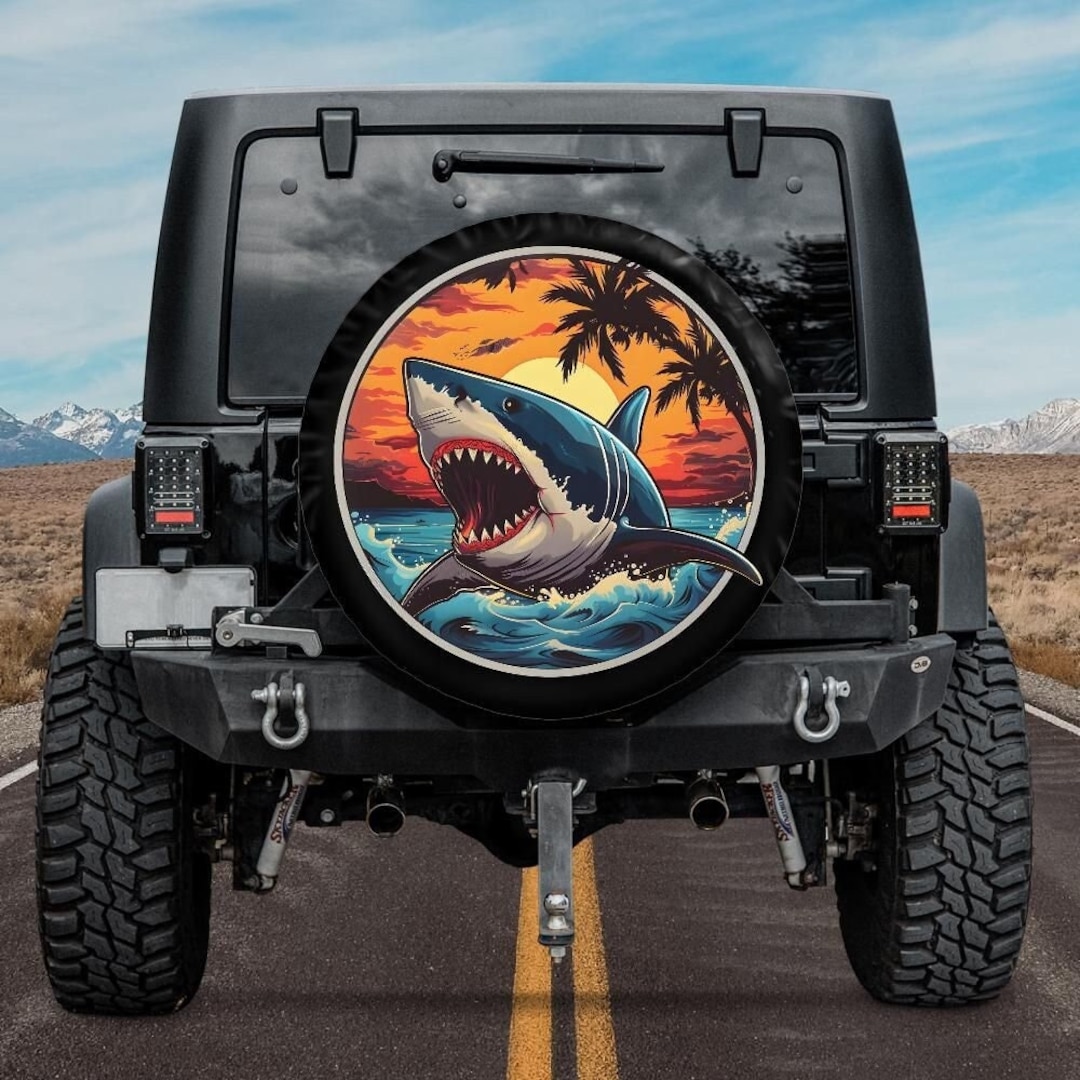 Shark Tire Cover for Jeep for Bronco, Camper Tire Cover, Retro Shark ...