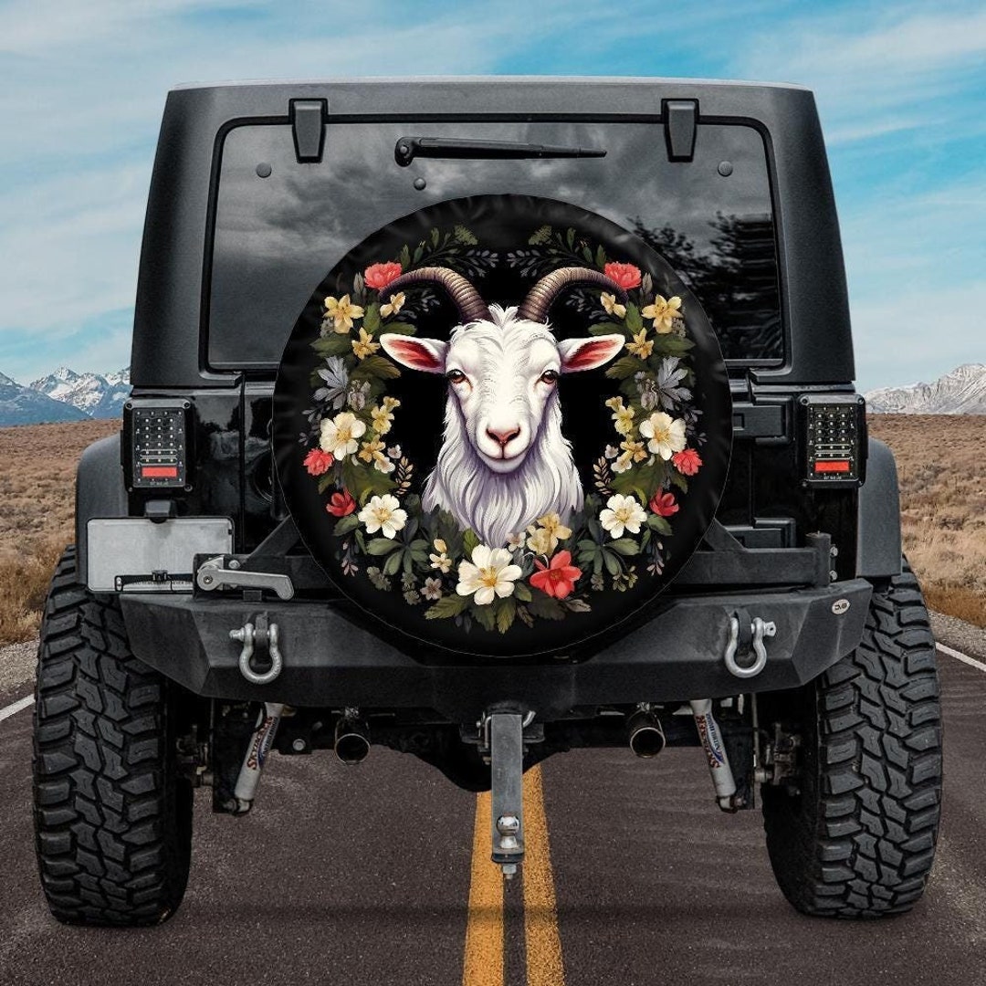 White Goat Face Tire Cover, Compatible With Jeep, Bronco, Toyota, Farm ...