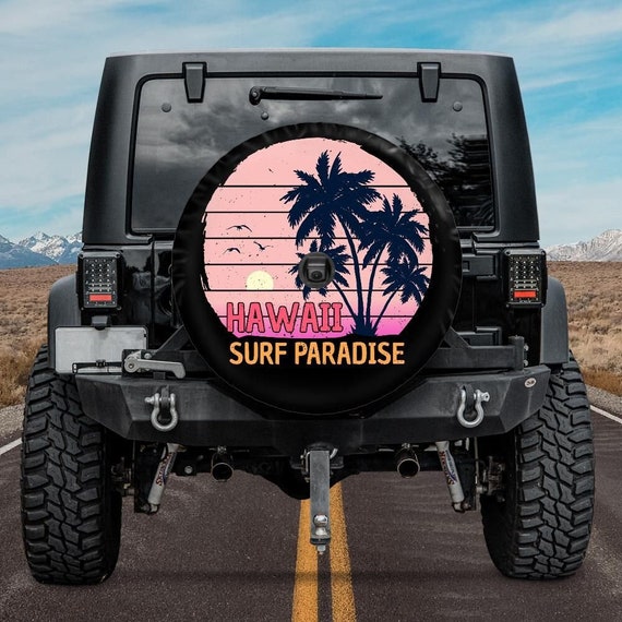 Spare Tire Cover Hawaii Pink Beach Spare Tire Cover Optional rear camera hole Hawaii Surf Wheel Cover Palm Tree Spare Tire Cover Etsy