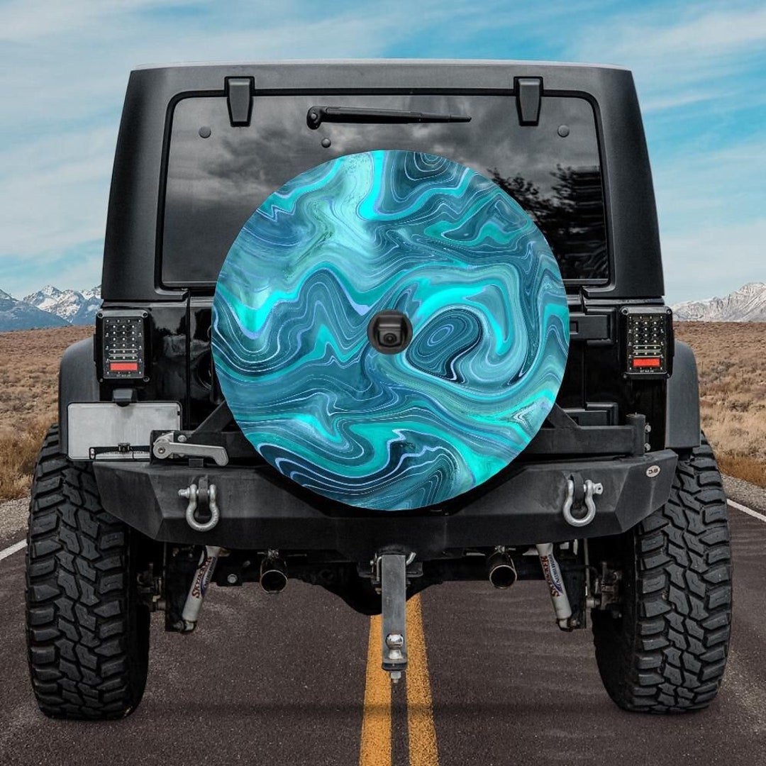 Teal Spare Tire Cover, Blue Marble Tire Cover, Blue Agate Tire Cover ...