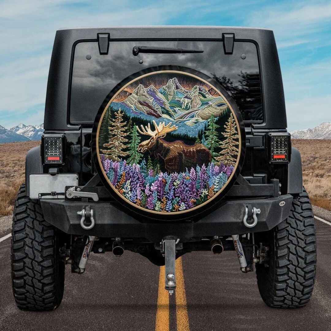 Printed Embroidery Spare Tire Cover, Moose Tire Cover, Unique Spare ...