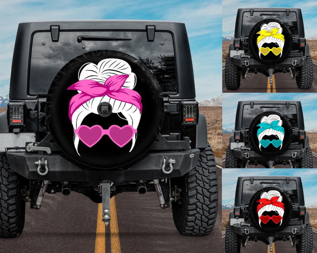 Spare Tire Cover With Messy Bun and Heart Shaped Glasses Design, Girly ...