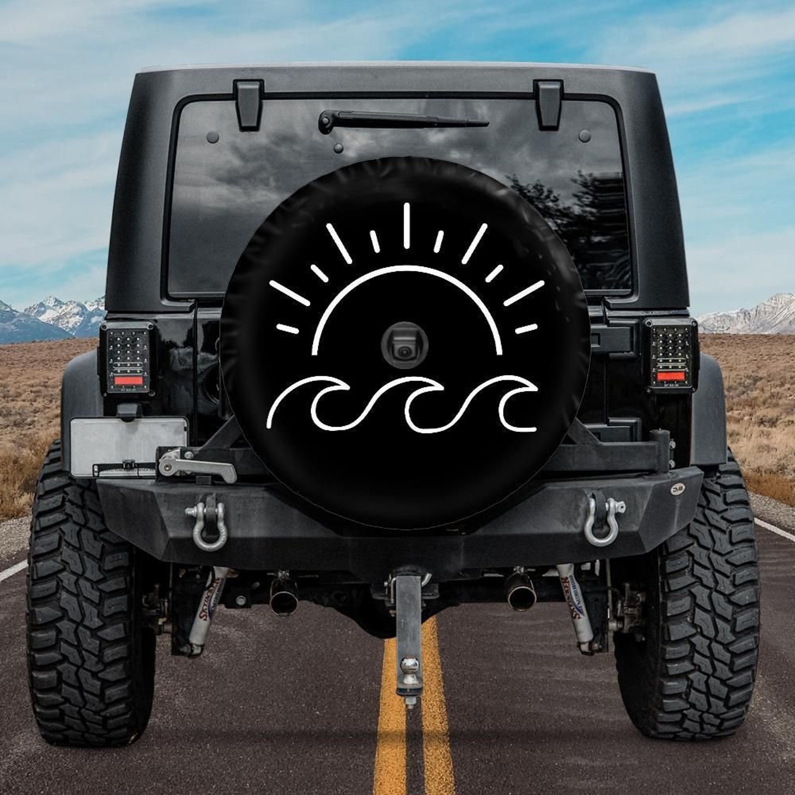 Spare Tire Cover, Waves Tire Cover, Minimalist Waves and Sun Spare Tire ...