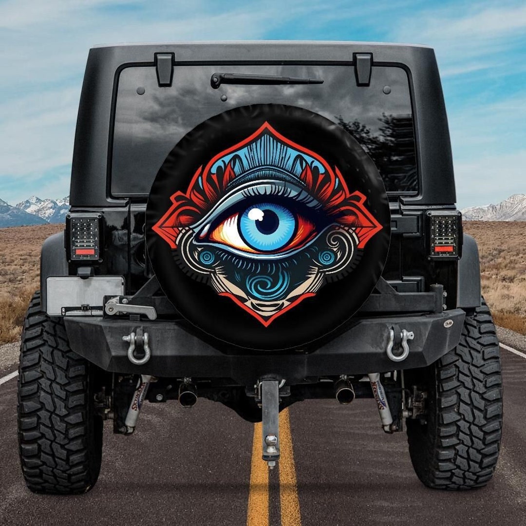 Boho Spare Tire Cover, Red Evil Eye Tire Cover, Red and Blue Car ...