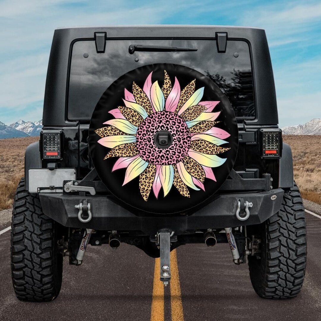 Spare Tire Cover With Pastel Pink Sunflower Design, Pink Cheetah ...