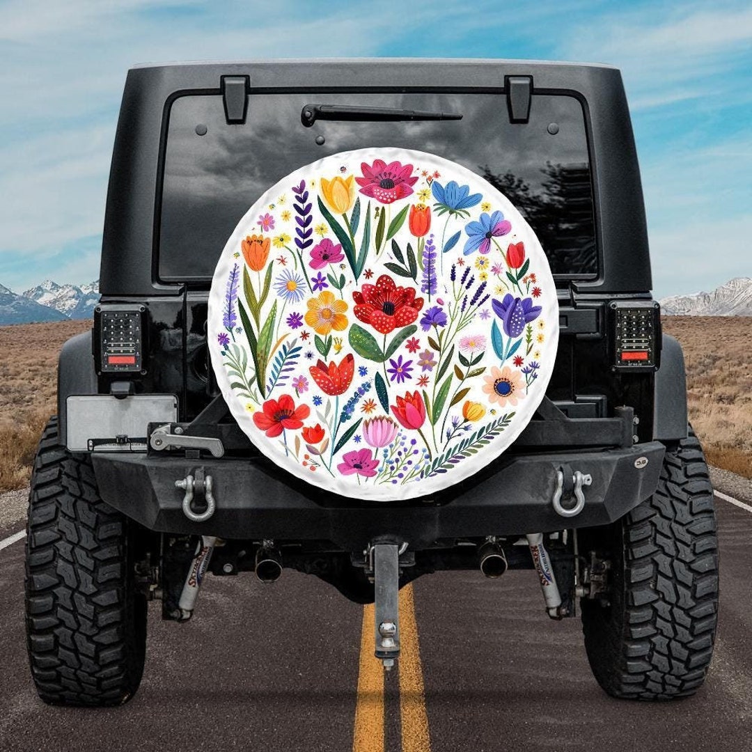 Floral Tire Cover, All White Spare Tire Cover, Flowers Spare Wheel ...